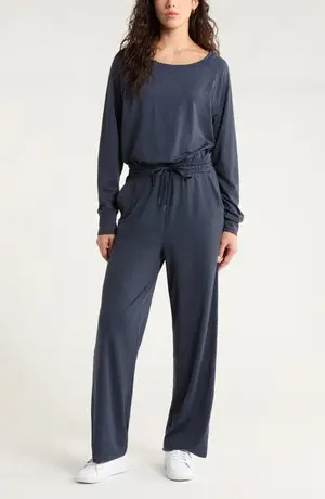 Zella Restore Soft Cozy Long Sleeve Jumpsuit - Navy Sapphire