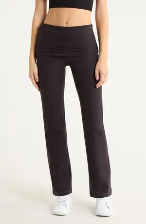 Zella Renew Foldover Straight Leg Pants - Black Melange