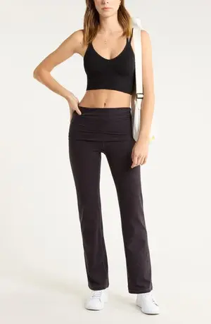 Zella Renew Foldover Straight Leg Pants - Black Melange