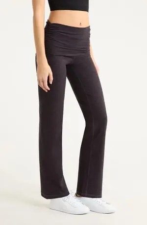 Zella Renew Foldover Straight Leg Pants - Black Melange
