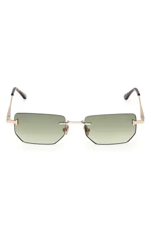 TOM FORD Ethan 53mm Geometric Sunglasses Rose Gold/green Lens