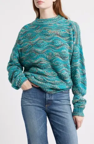 Treasure & Bond Space Dye Novelty Stitch Sweater - Blue Melange