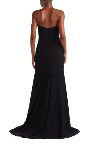 Tadashi Shoji Pleated Notched Strapless Gown