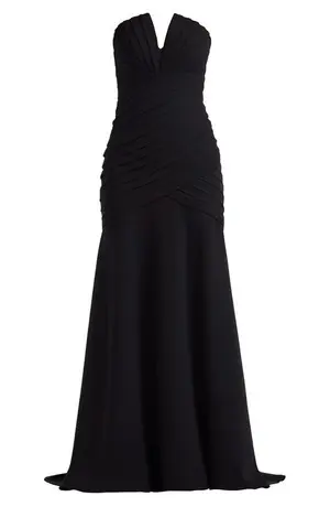 Tadashi Shoji Pleated Notched Strapless Gown
