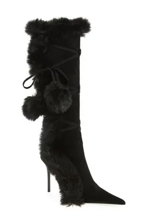 Jeffrey Campbell Chilly Faux Fur Trim Pointed Toe Boots - Black Combo