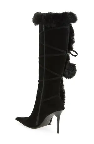 Jeffrey Campbell Chilly Faux Fur Trim Pointed Toe Boots - Black Combo