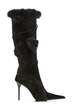Jeffrey Campbell Chilly Faux Fur Trim Pointed Toe Boots - Black Combo