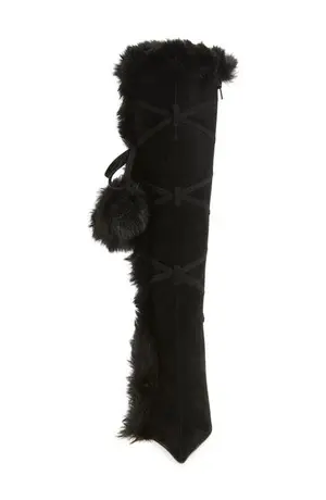 Jeffrey Campbell Chilly Faux Fur Trim Pointed Toe Boots - Black Combo