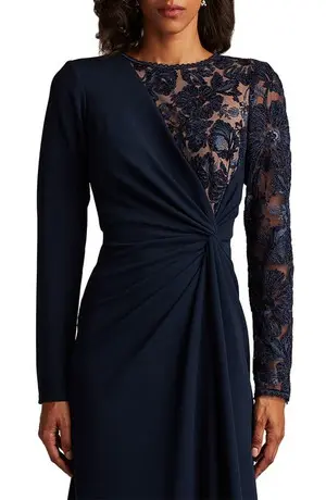 Tadashi Shoji Lace And Sequin Long Sleeve Gown