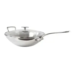 MAUVIEL M'cook 12.5 Inch Stainless Steel Wok With Long Handle And Helper Handle - Silver