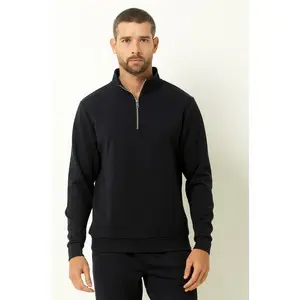 SINGLE STITCH Classic 1/4 Zip Sweatshirt - Deep Navy