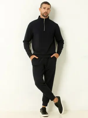 SINGLE STITCH Classic 1/4 Zip Sweatshirt - Deep Navy