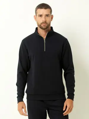 SINGLE STITCH Classic 1/4 Zip Sweatshirt - Deep Navy