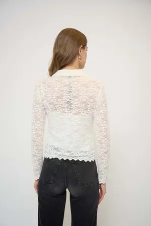 Central Park West Stella Stretch Lace Buttondown - Ivory