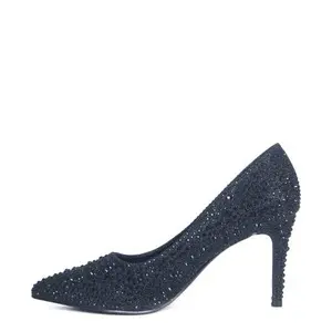LAUREN LORRAINE Rhinestone Embellished Pointed Toe Pumps - Black