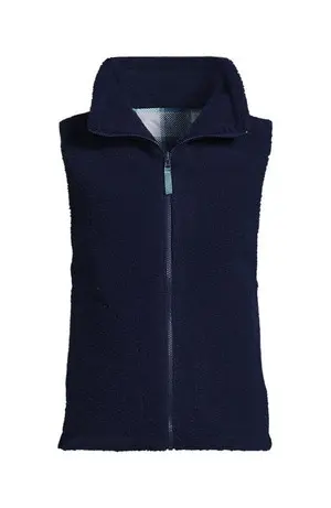 LANDS' END High Pile Fleece Reversible Mixed Media Vest - Navy/navy Check