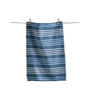 TAG Turquoise Basket Weave Stripe Cotton Kitchen Dishtowel - Blue
