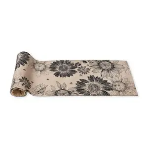 TAG Let It Bee Black Sunflower Print Cotton Table Runner - Beige