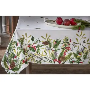 TAG Winter Sprig Cotton Tablecloth Multicolor Christmas Design - Multicolored