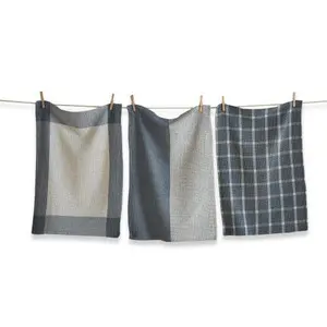 TAG Mae Set Of 3 Slate Cotton Waffle Weave Dishtowels Blue - Silver