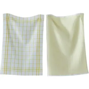TAG Classic Cotton Dishtowel Set Of 2 Checked Solid - Yellow