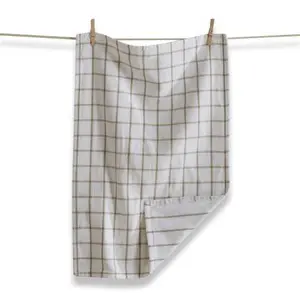 TAG Classic Reversible Windowpane Cotton Dishtowel Machine Washable - White