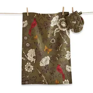 TAG Autumn Toile Dishtowel And Mitt Set Fall Harvest Kitchen - Green