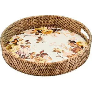 MACKENZIE-CHILDS Wild Rose Enameled Steel & Rattan Tray - White