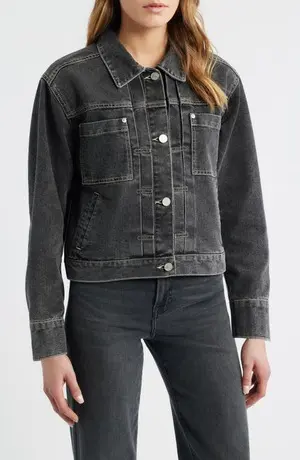 CITY BLUES Pleated Denim Jacket - Black