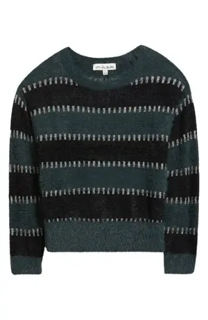 CITY BLUES Stripe Metallic Boat Neck Sweater - Spruce/black