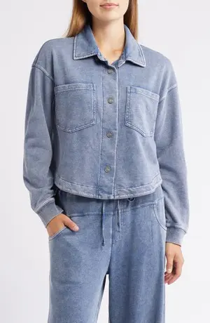 CITY BLUES Crop Knit Shacket - Cadet Blue