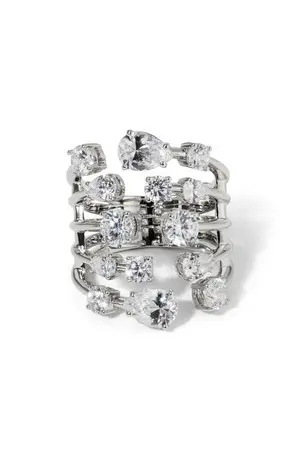 Nadri Hollywood Multi-row Cubic Zirconia Ring - Rhodium
