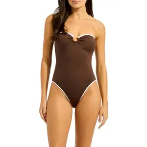 Seafolly Ring Front Strapless High-leg One-piece Swimsuit - Dark Chocolate