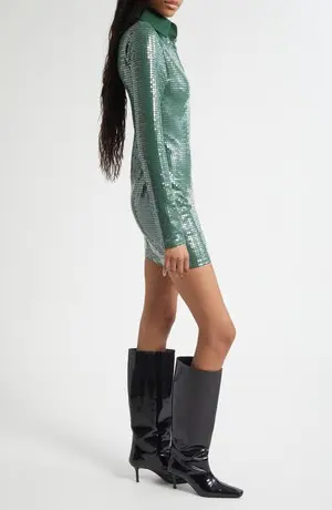 CONNER IVES Long Sleeve Sequin Jersey Minidress