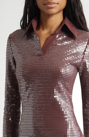 CONNER IVES Long Sleeve Sequin Jersey Dress