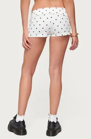 EDIKTED Polka Dot Foldover Shorts - White