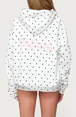 EDIKTED Chelsie Polka Dot Cotton Blend Hoodie - White