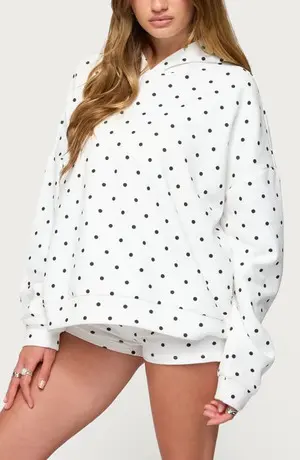 EDIKTED Chelsie Polka Dot Cotton Blend Hoodie - White