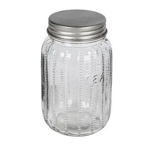 STORIED HOME Embossed Glass Jar With Metal Lid "tea - Clear