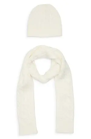 Treasure & Bond Cable Knit Scarf & Beanie Set - Ivory