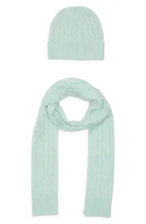 Treasure & Bond Cable Knit Scarf & Beanie Set - Teal Surf