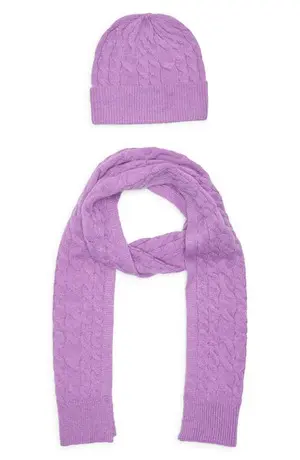 Treasure & Bond Cable Knit Scarf & Beanie Set - Violet