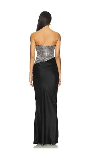 Retrofete Alexandra Rhinestone Embellished Draped Gown - Black