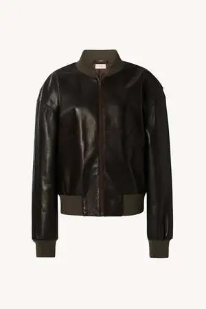 THE ROW Morisel Leather Bomber Jacket - Coffee
