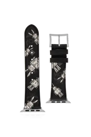 Mcm Monogrammed Leather Apple Watch Band - Black