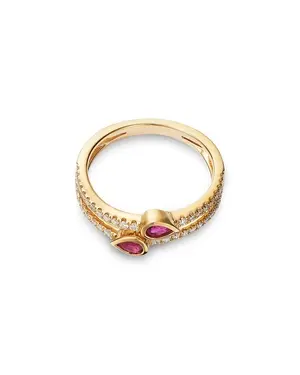 Bloomingdale'S 14k Yellow Double Row Ruby And Diamond Ring