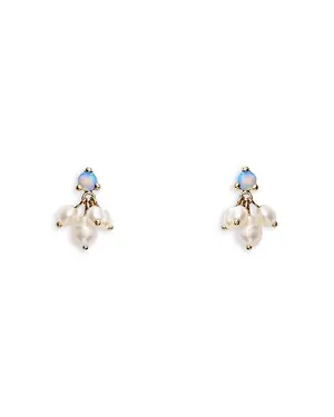 WWAKE 14k Yellow Opal & Pearl Stud Earrings - Gold