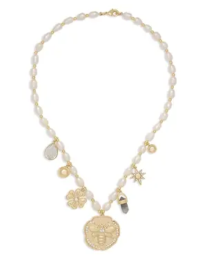 Ramy Brook Freshwater Pearl And Stone Dangle Charm Necklace - Gold