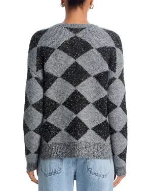 Aqua Argyle Shine Crewneck Sweater