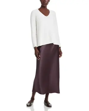 Eileen Fisher Cotton V-neck Fringed Sweater